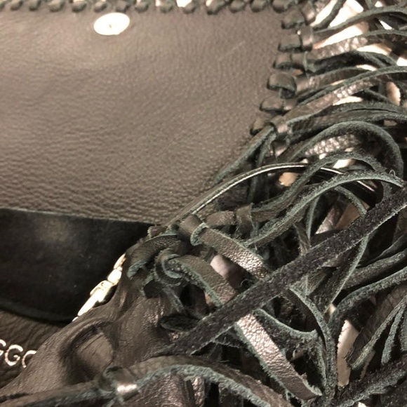 Laggo | Bags | Laggo Black Leather Fringes Flap Cross Body Bag | Poshmark